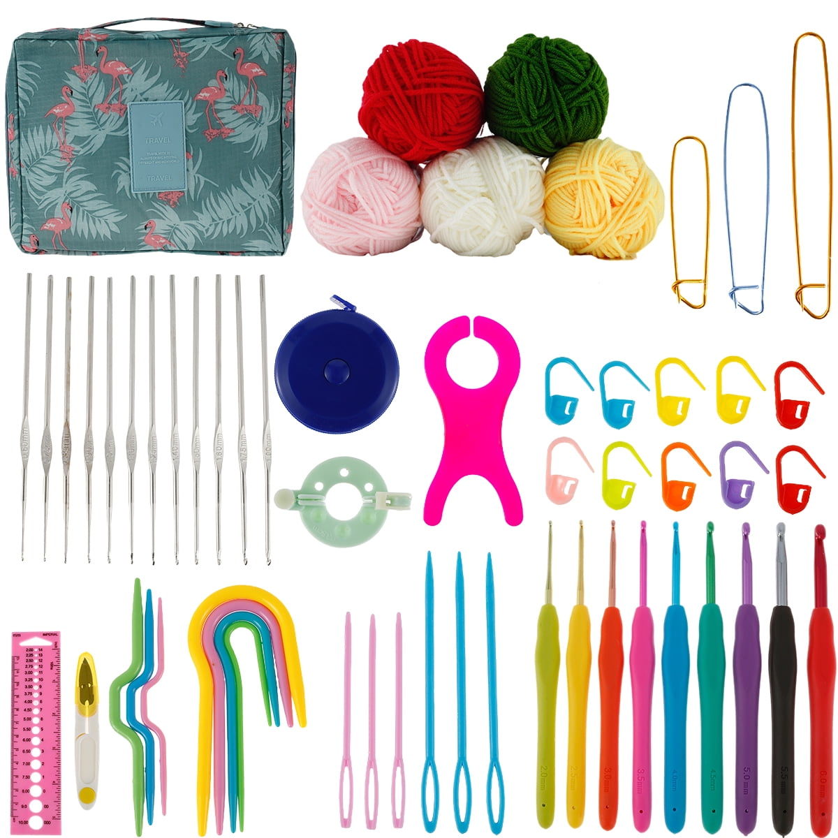 59Pcs Crochet Hooks Kit Knitting Starter Kit for Adults Ergonomic Crochet Soft Grip Handle ...