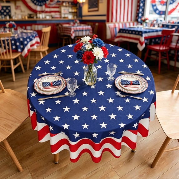 59in Round 4th of July Polyester Tablecloth, Waterproof Stain Resistant ...