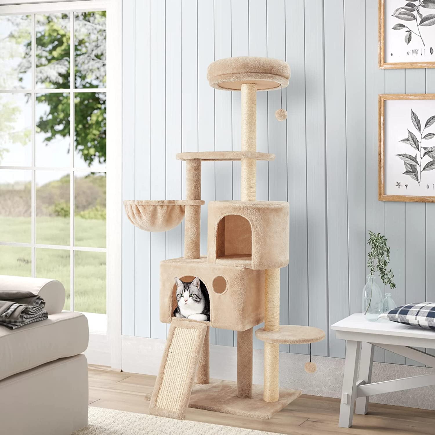 59inch Large Cat Tree Tower Condo for Indoor Cats, Soft Plush Multi ...