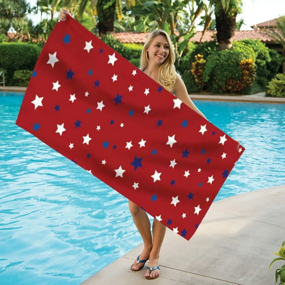 59x27.5inch Beach Towel Oversized, Patriotic Red White Blue Stars ...