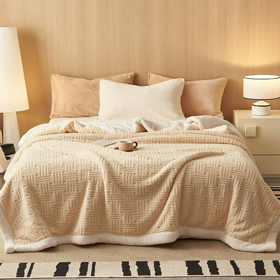 59x40 in Fleece Throw Blanket for Couch Soft Warm Fluffys Cream Solid ...