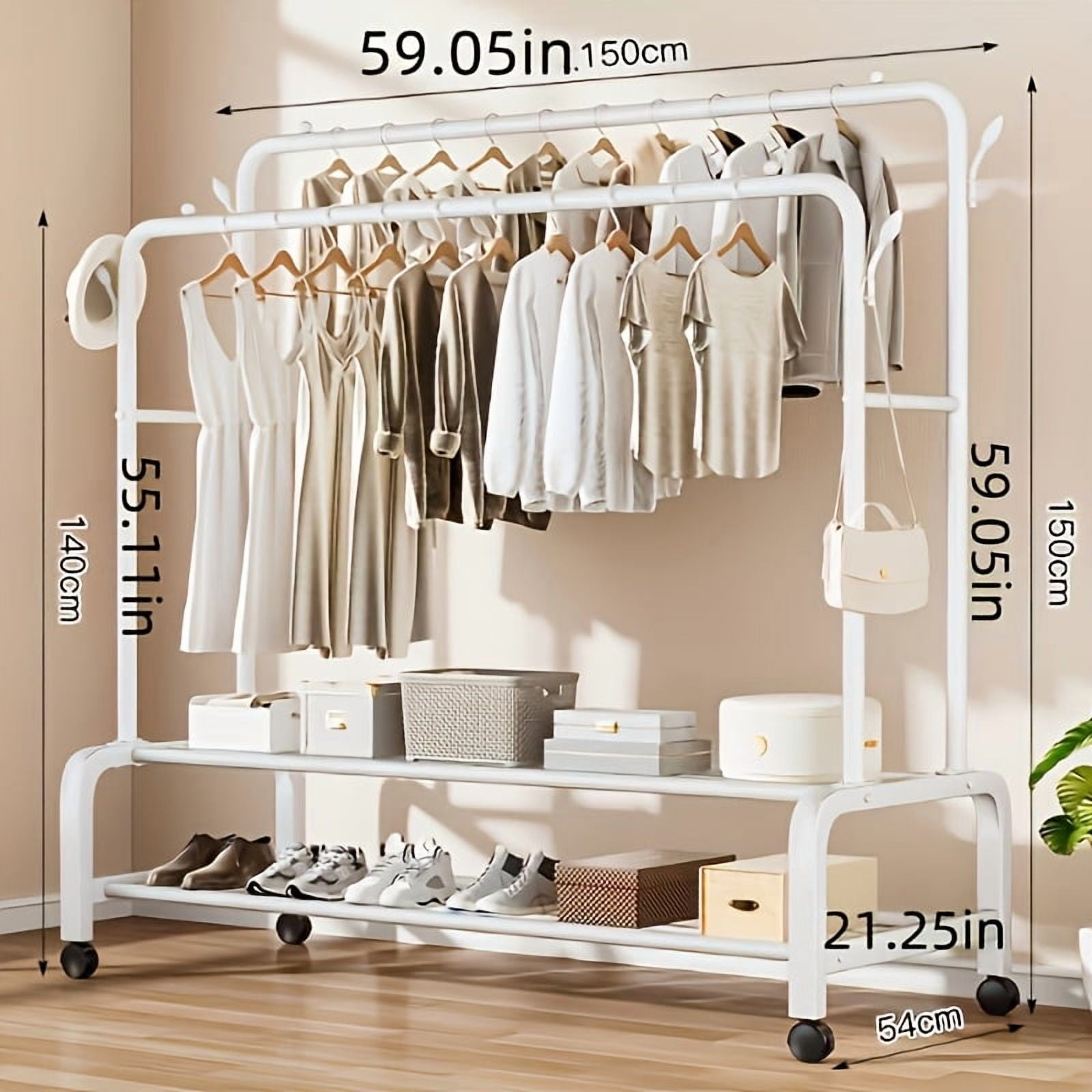 59x59" Heavy-Duty Metal Drying Rack with Wheels - Large Capacity Double ...