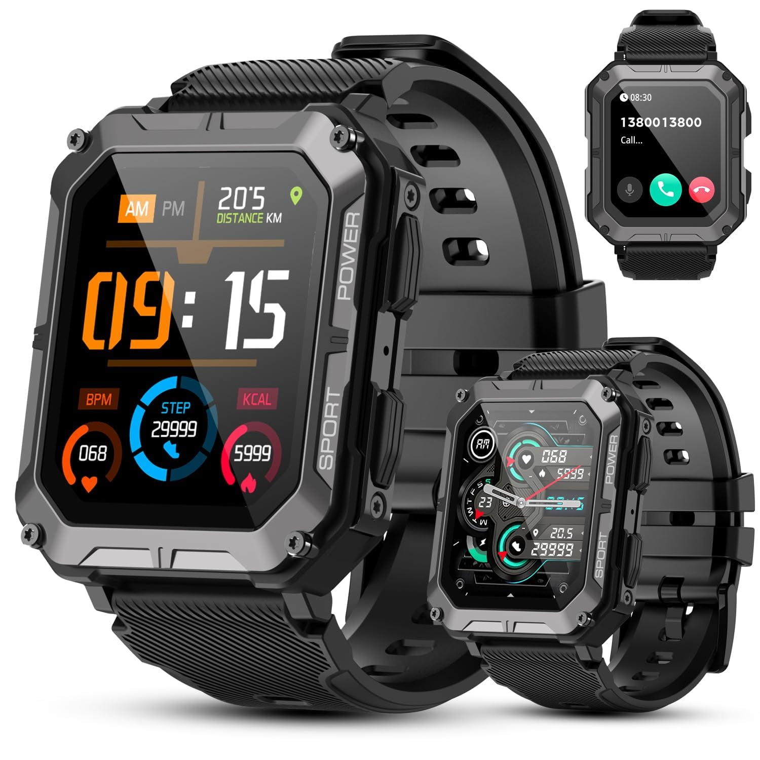 5ATM Waterproof Military Smart Watches for Men 1.83'' Tactical Tracker ...