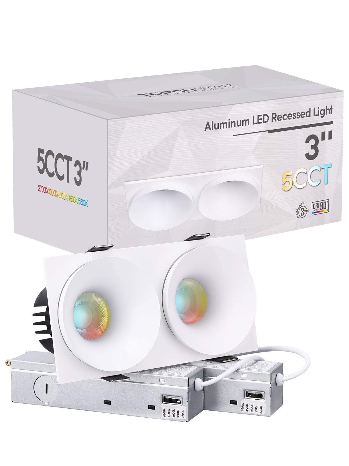 5CCT LED 3inch Recessed Lighting with J-Box, 12W Trimless Ceiling ...