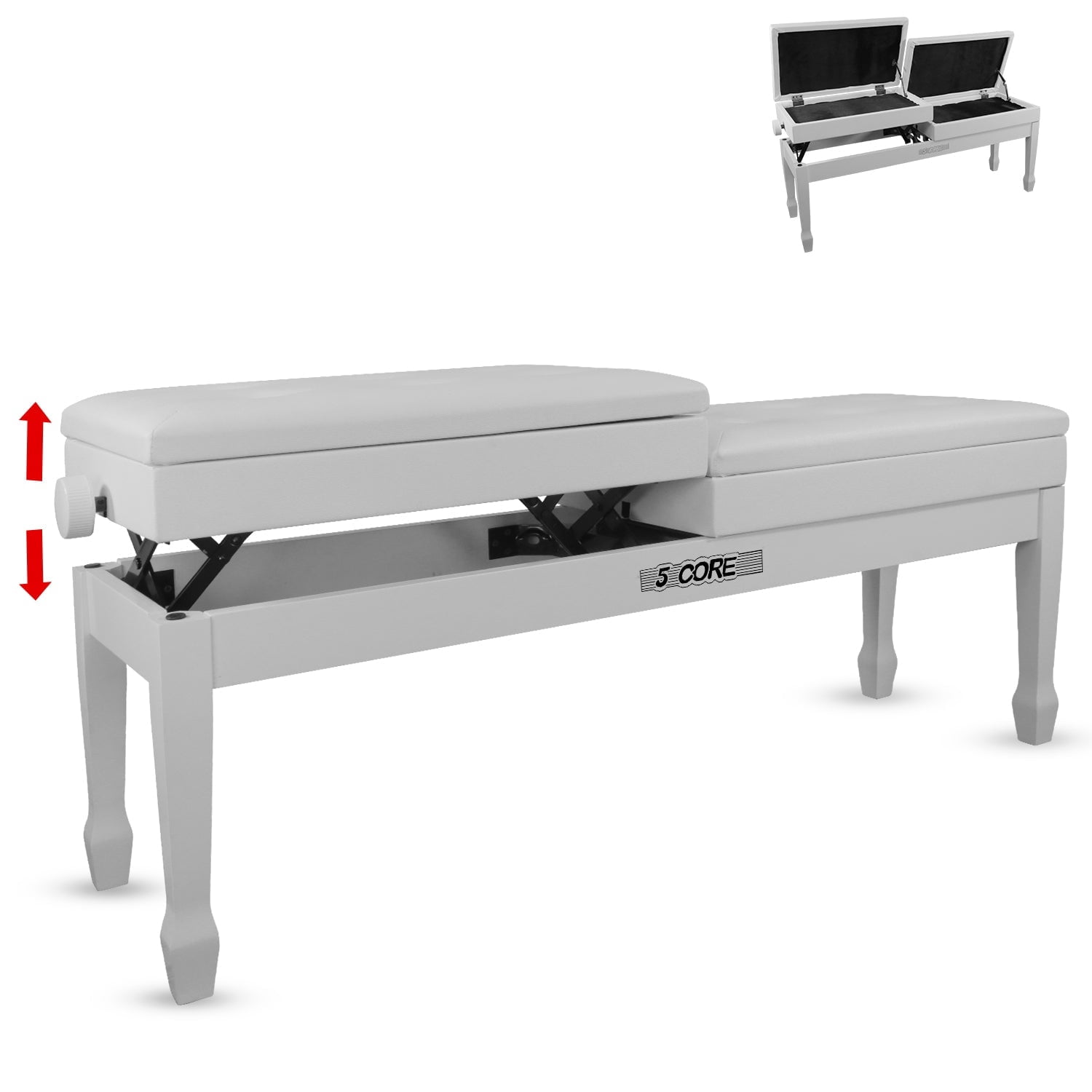 5CORE Duet Piano Bench w Storage For Two Wooden Adjustable Keyboard ...