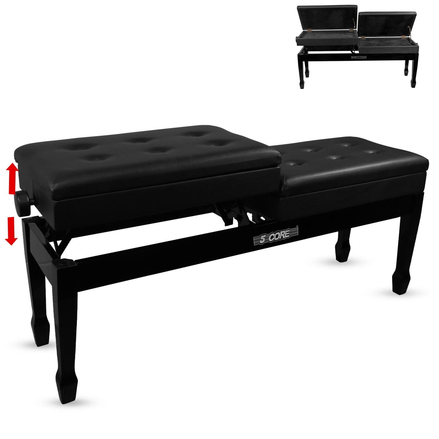 5CORE Duet Piano Bench w Storage For Two Wooden Adjustable Keyboard ...
