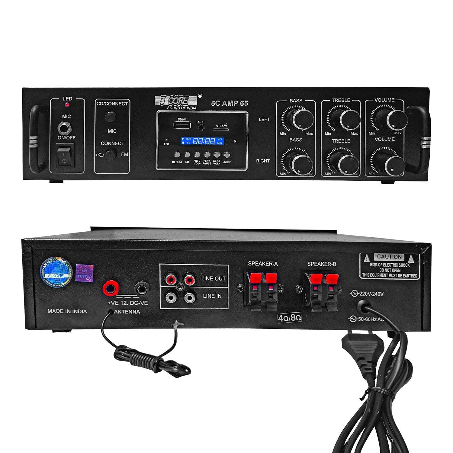 5Core Amplifier Home Audio 65W RMS Stereo Receiver DJ Amp w USB AUX MIC ...