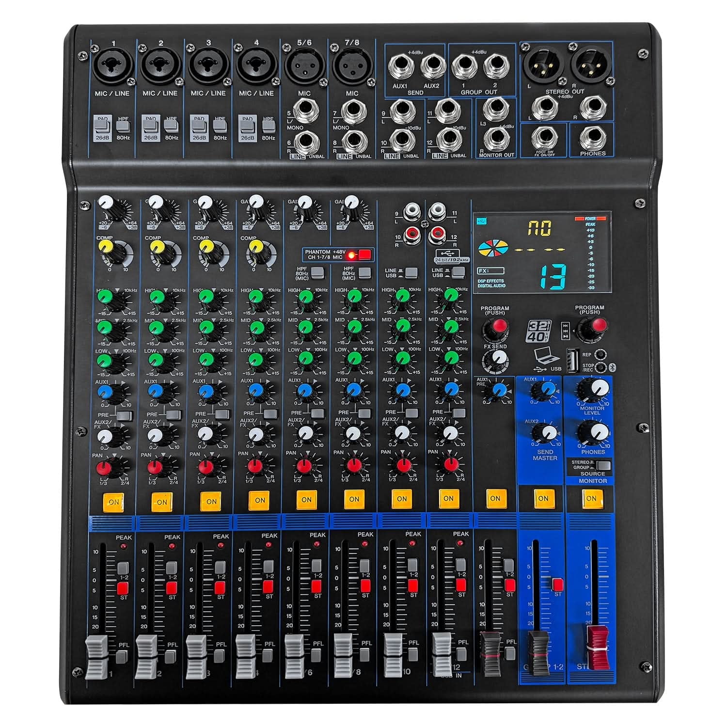 5Core Audio DJ Mixer 12 Channel Sound Board Console w 99 DSP Effect 48V ...