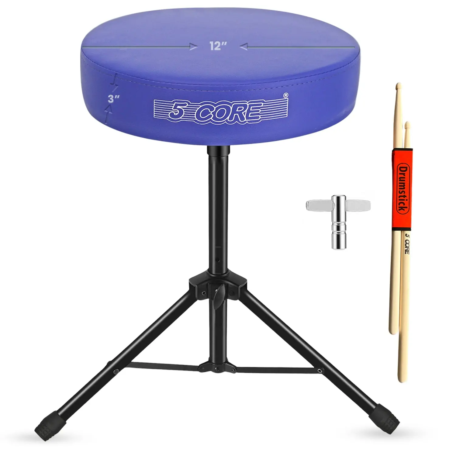 5Core Drum Throne Adjustable Guitar Stool 3" Padded Drummer Seat for ...