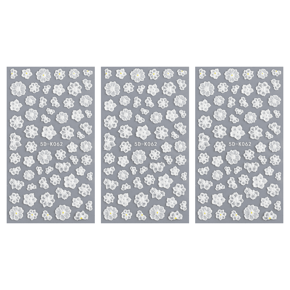 5D 3D Embossed Nail Art Sticker White Flower Embossed Self Adhesive ...