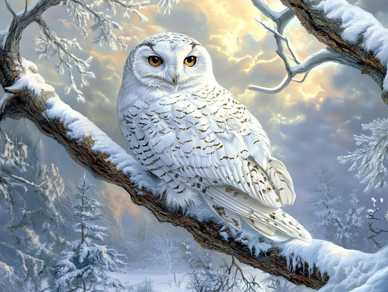 5D Beautiful White Owl Diamond Art 12x16 Inch Full Drill Diamond ...