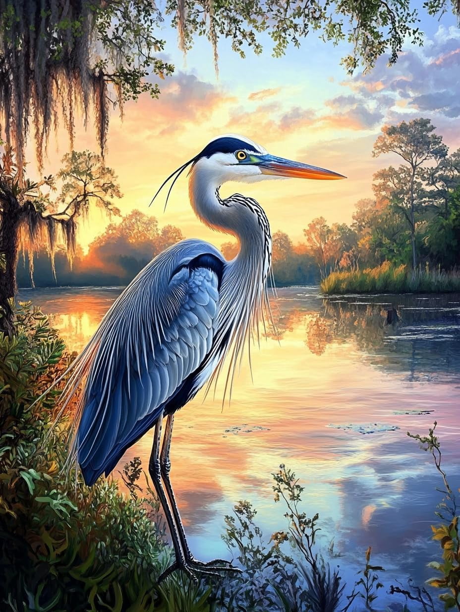 5D Blue Heron Bird Diamond Art 12x16 Inch Full Drill Diamond Painting ...