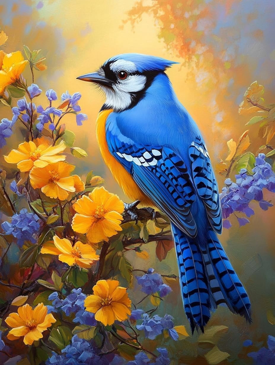 5D Blue Jay Blue Bird Flowers Diamond Art 12x16 Inch Full Drill Diamond ...