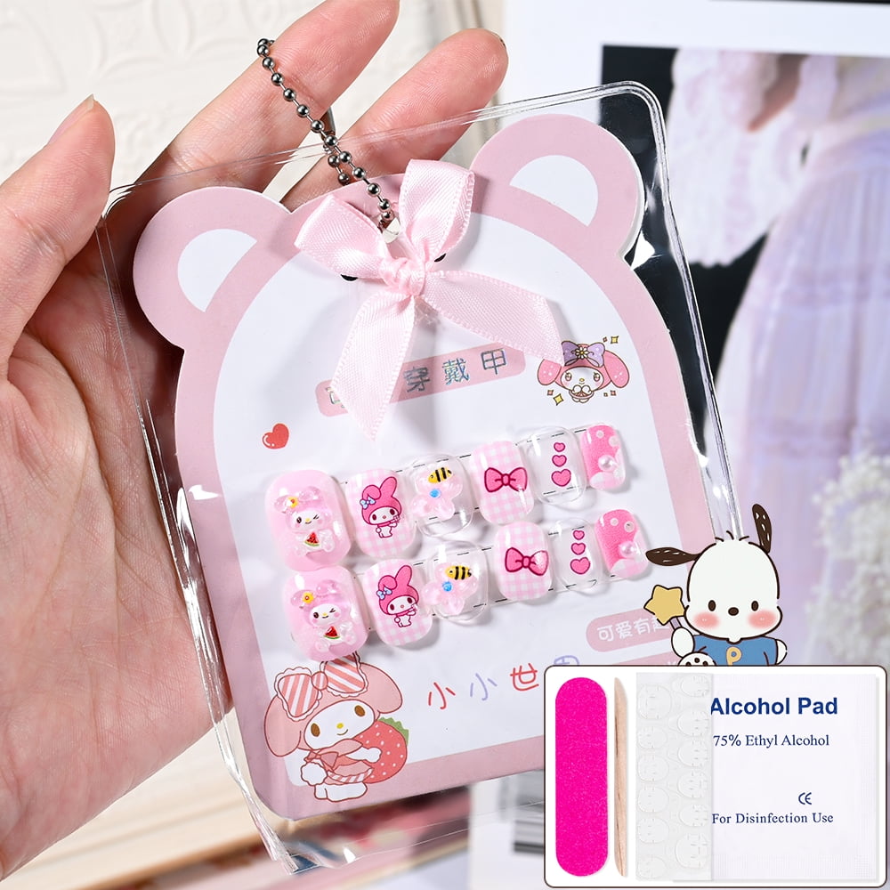 5D Cartoon Sanrio Kids False Nails Cute Kuromi Hello Kitty Cinnamoroll ...