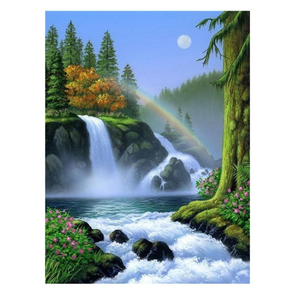 5D Cross Stitch Waterfall Landscape for Crystal Diy Dot Diamond Style 3 ...