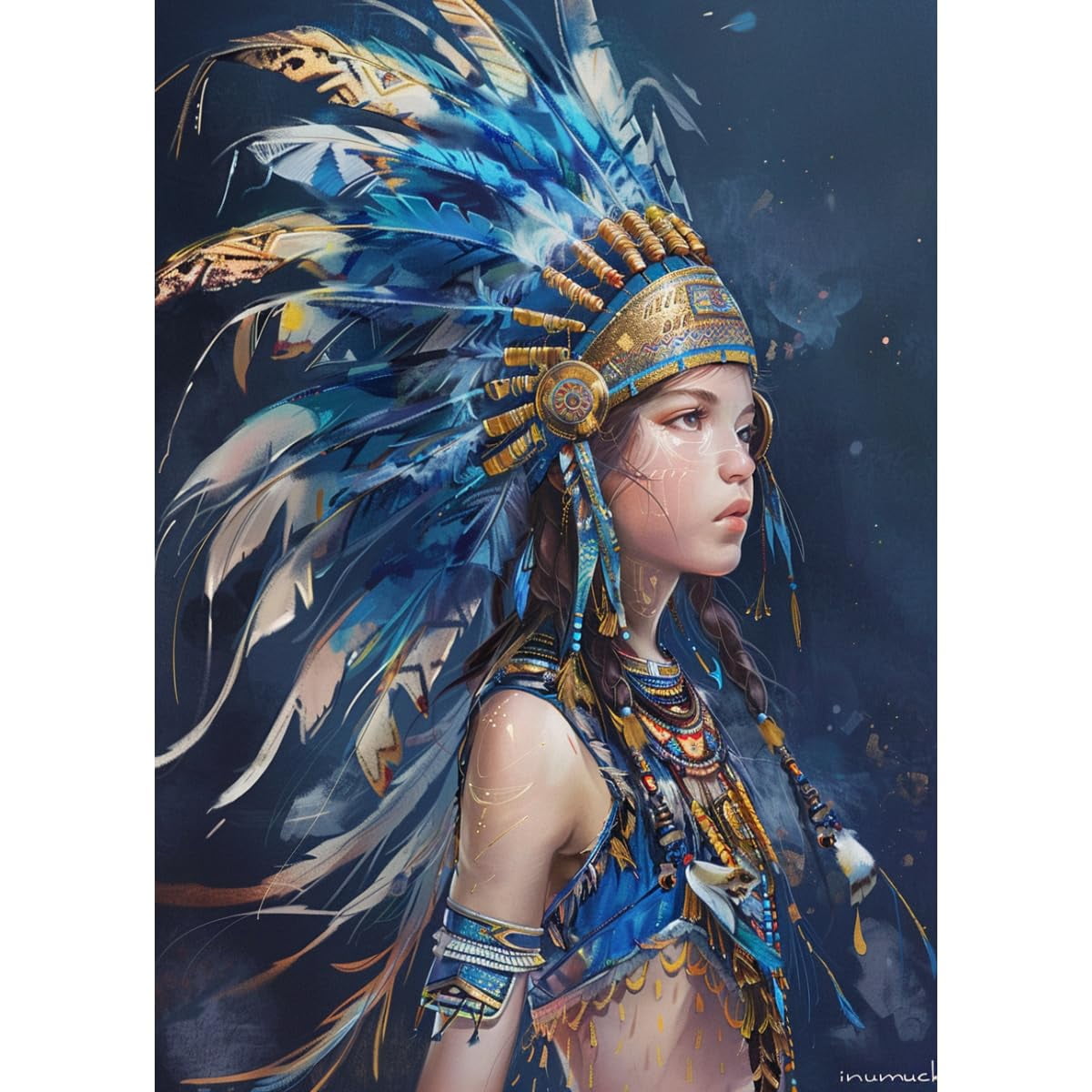 5D DIY Diamond Art American Native Indian Human DIY Paint with Full Drill Round Diamond Gems ...