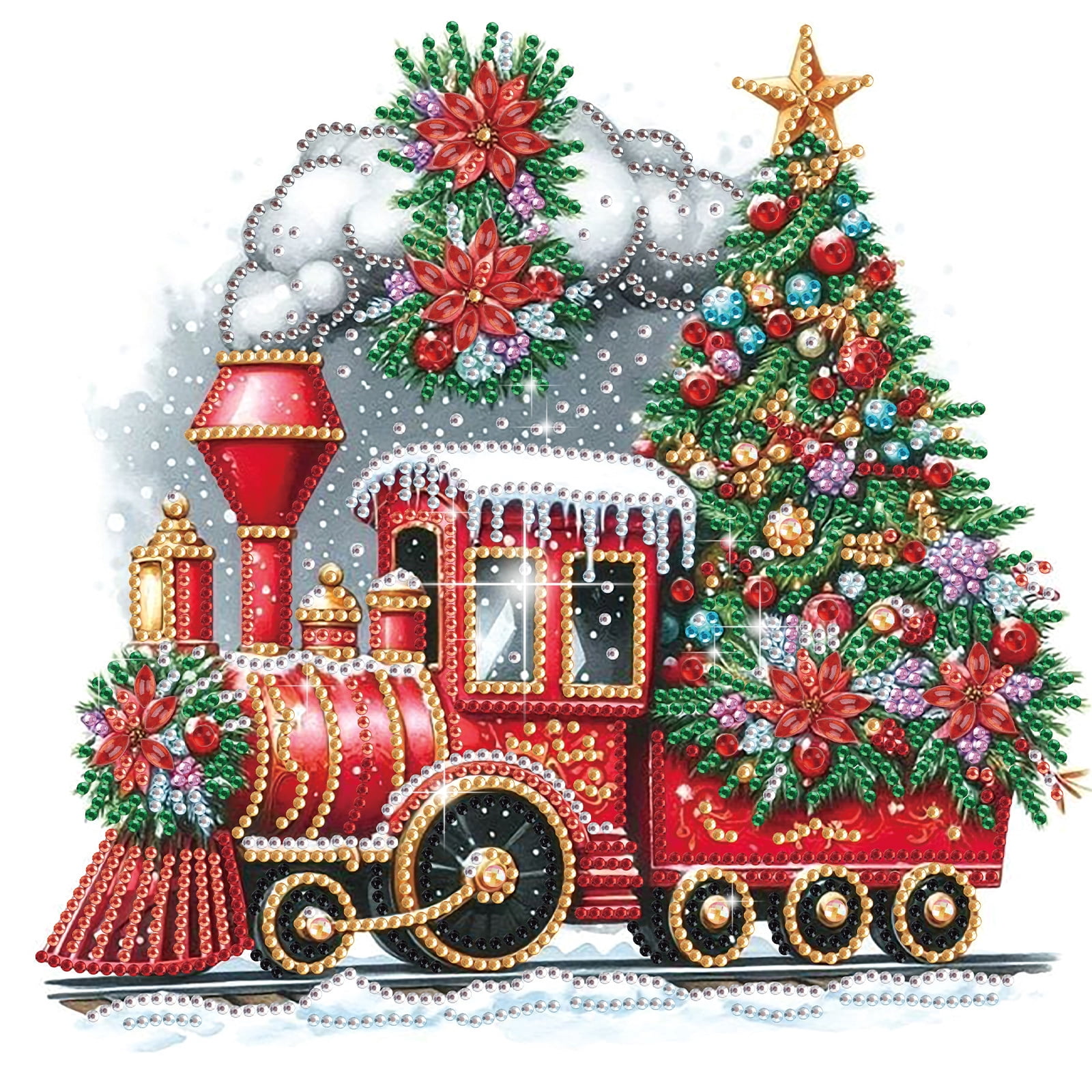 5D DIY Diamond Painting Kit Christmas Train Theme Unique Diamond Shapes ...