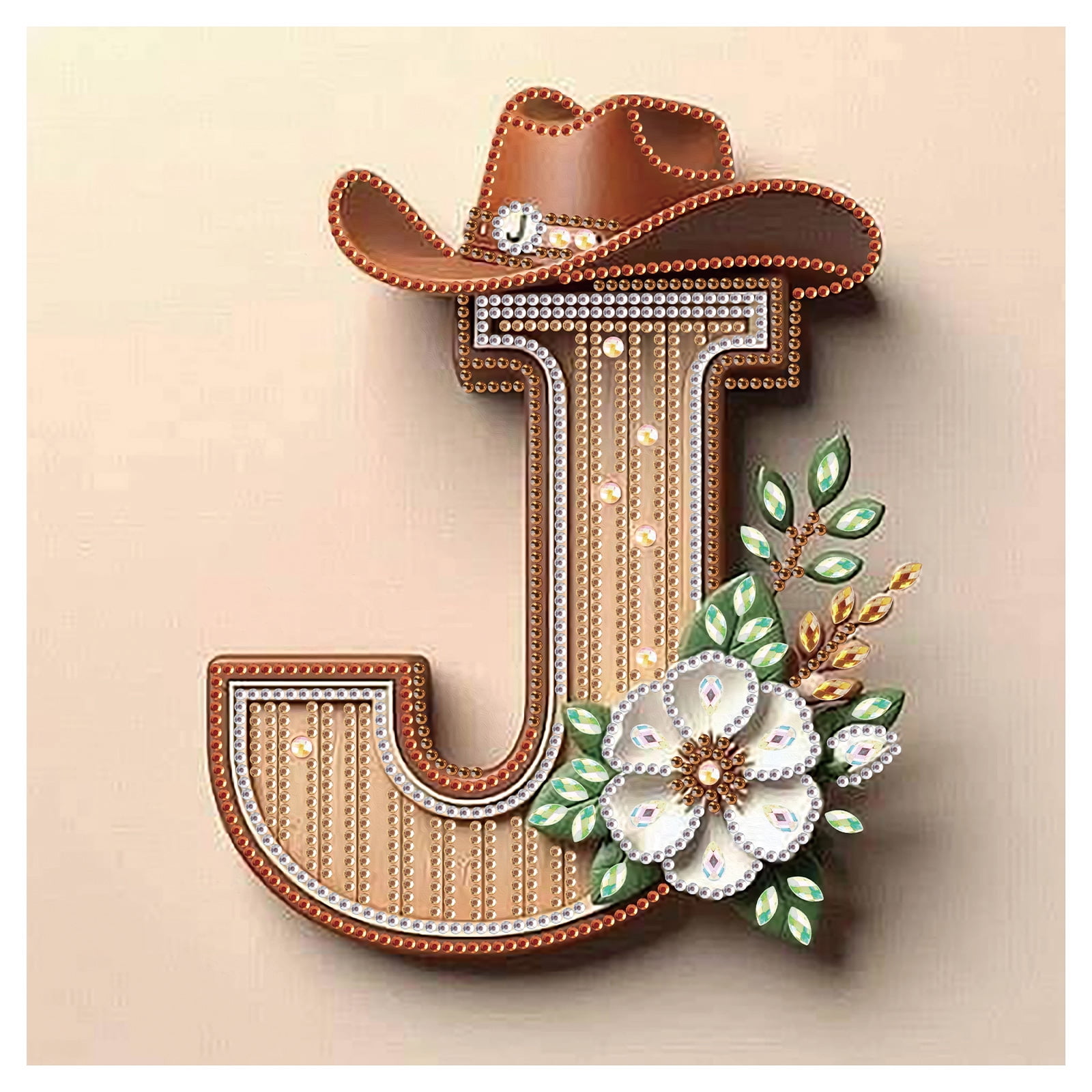 5D DIY Diamond Painting Kit Hat with Floral Motif and Letter J Unique ...