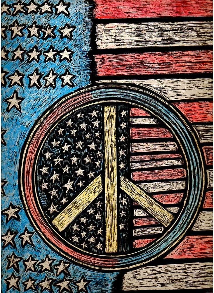 5D DIY Diamond Painting Kits for Adults, Peace American Flag Round Full ...