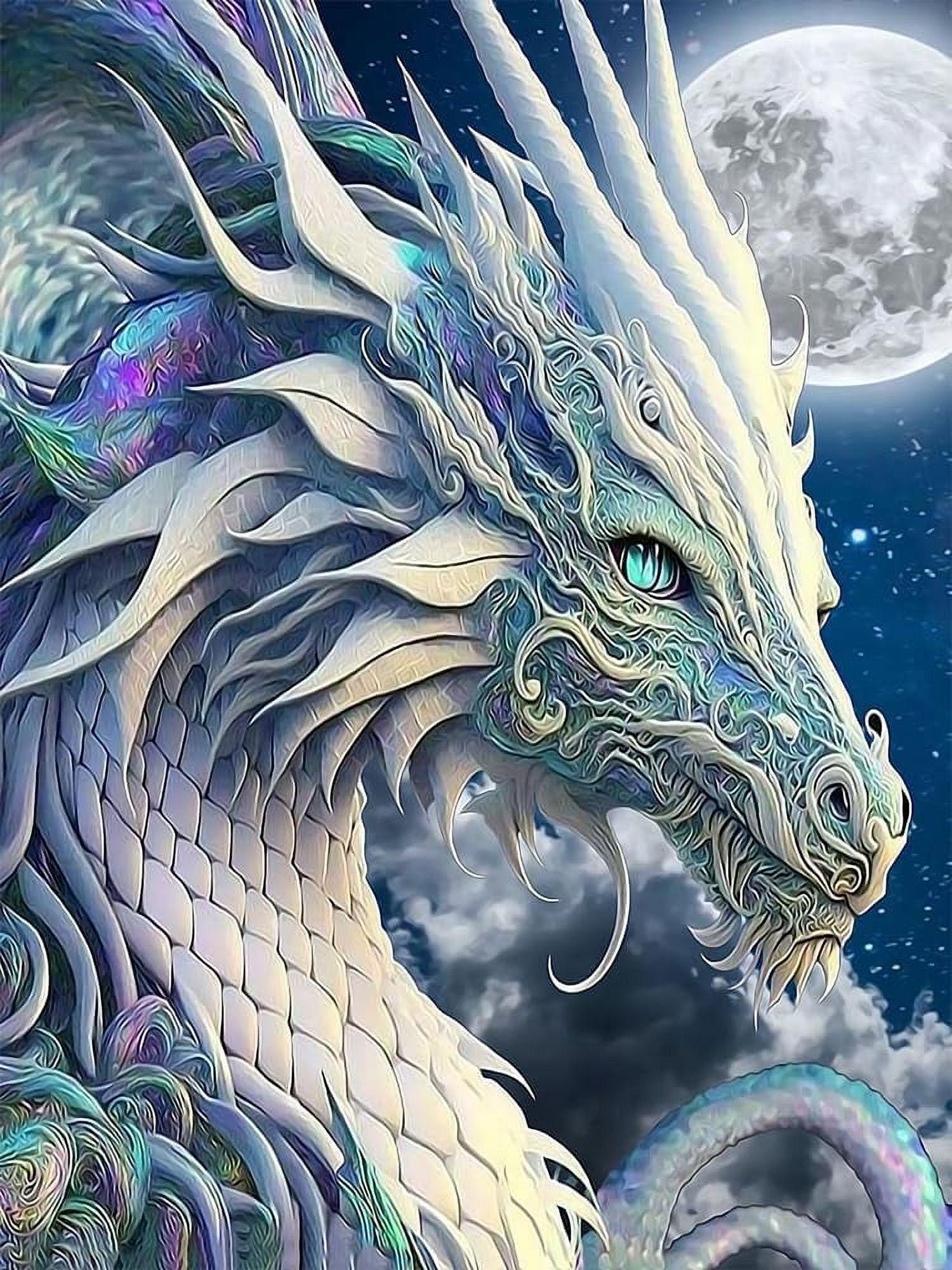 5D DIY Diamond Painting Set (Adults) - "Dragon, Moon" Beginner Diamond ...