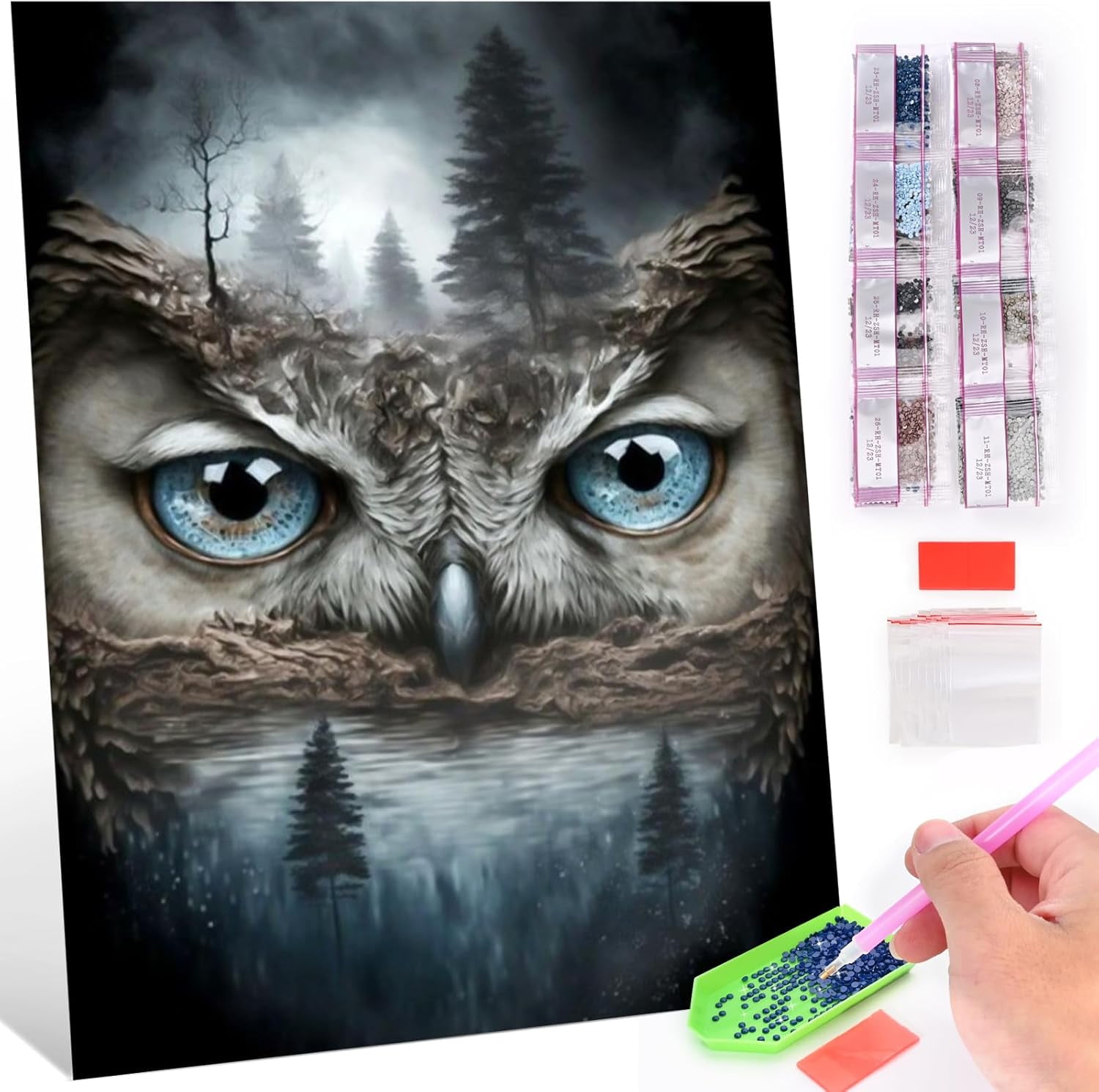 5D DIY Diamond Painting Set (Adults) - "Owl, Dark Forest" Beginner ...