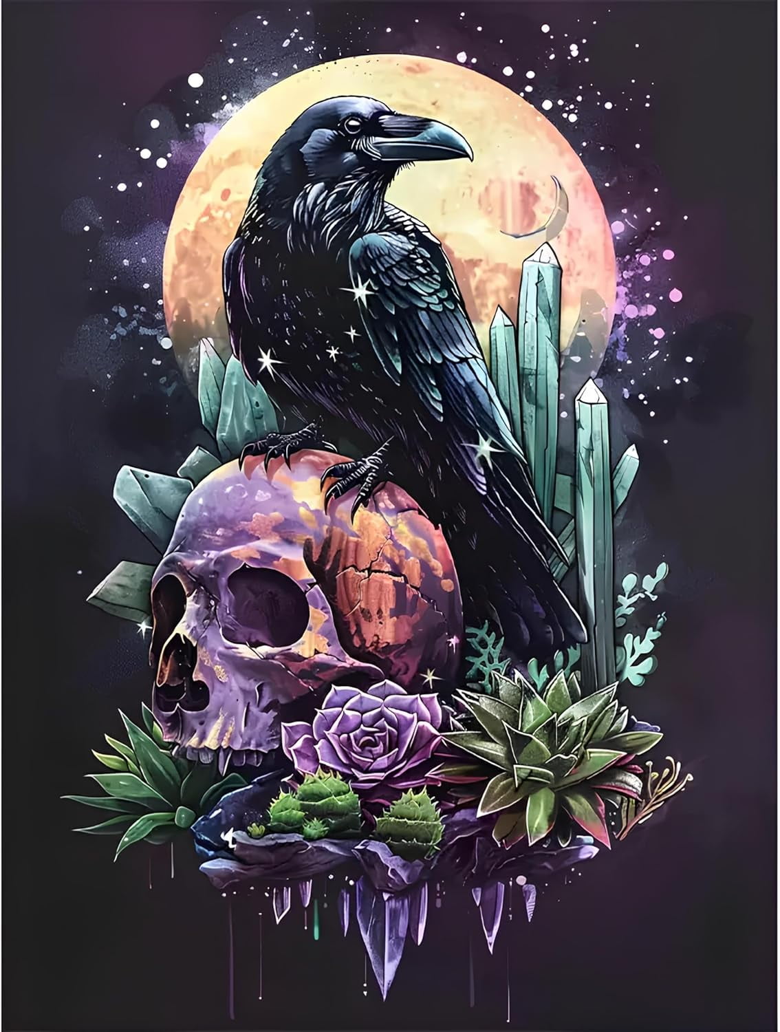 5D DIY Diamond Painting Set "Crow, Skull" Round Diamond Art Crafts for ...