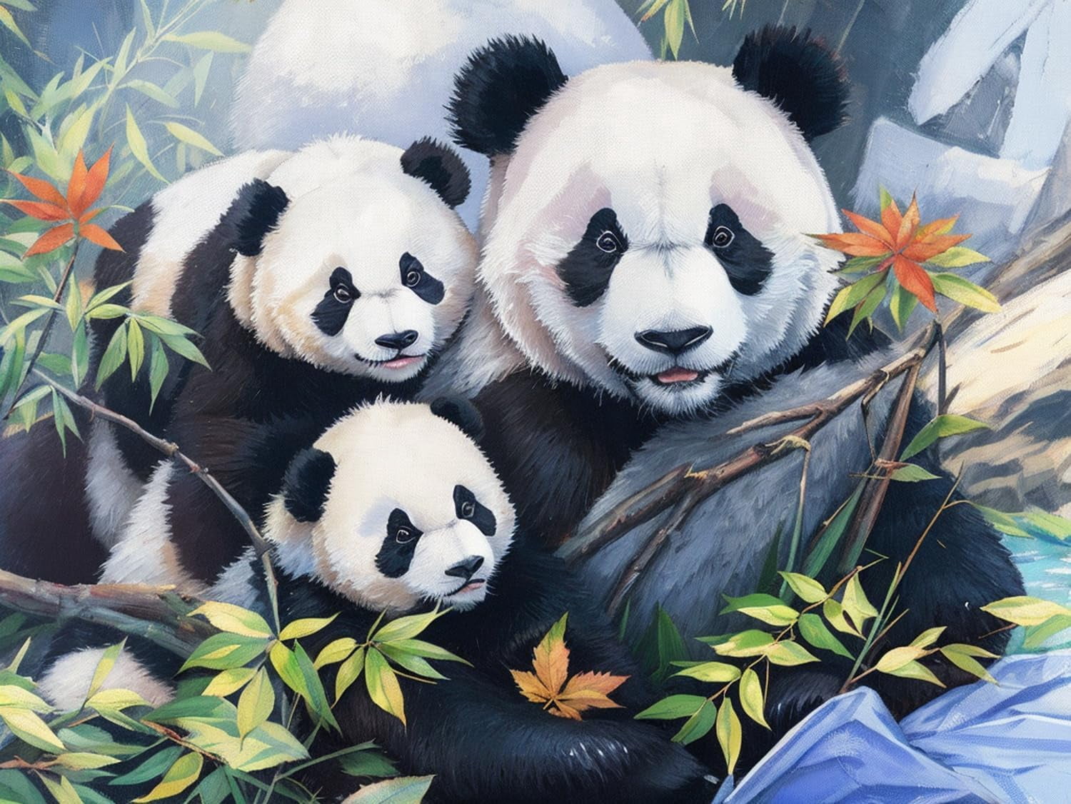 5D DIY Diamond Painting Set "Cute Panda Family, Tree, Butterfly" Round ...