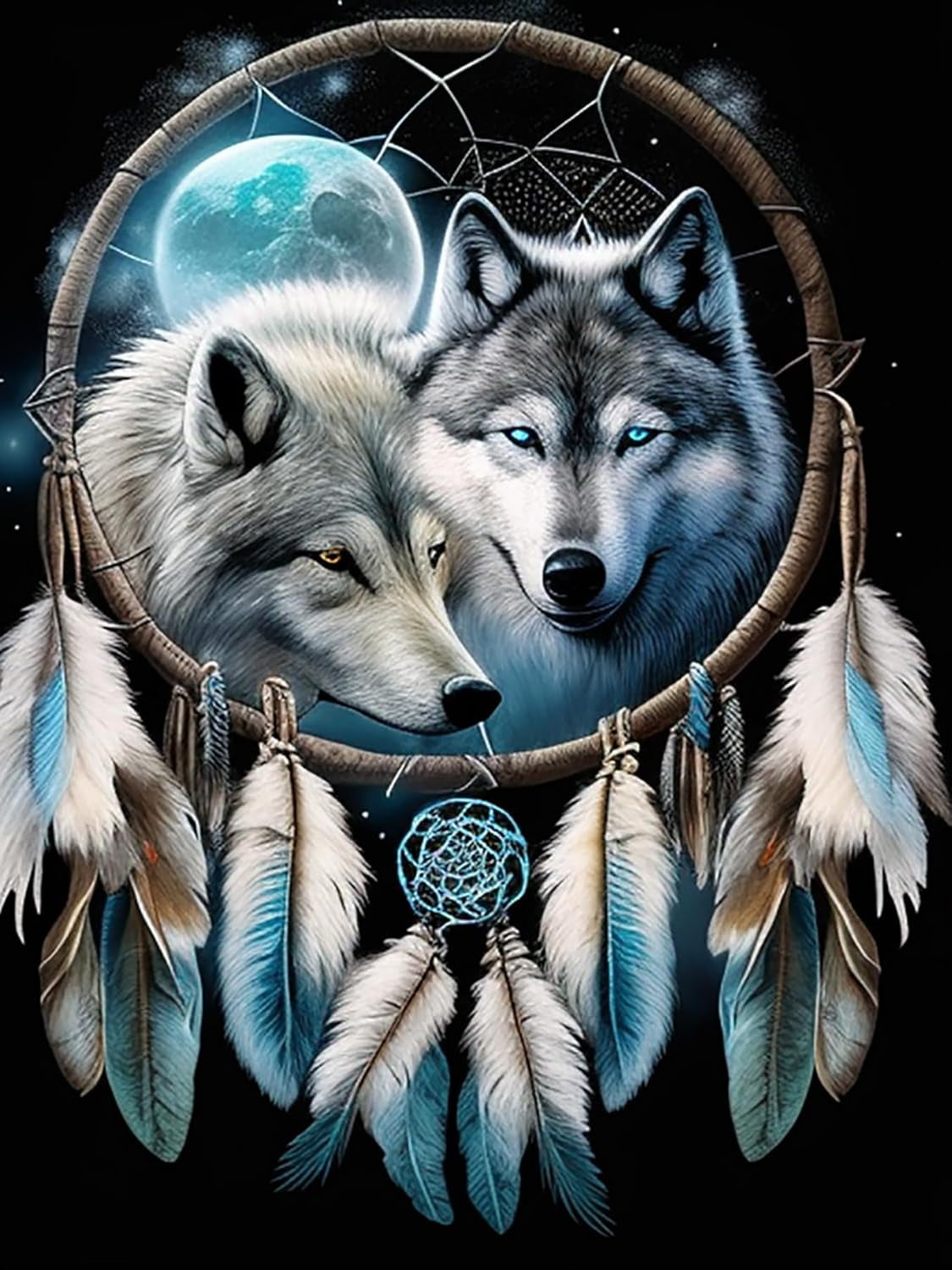 5D DIY Diamond Painting Set "Dream Catcher Wolf, Animals" Round Diamond ...