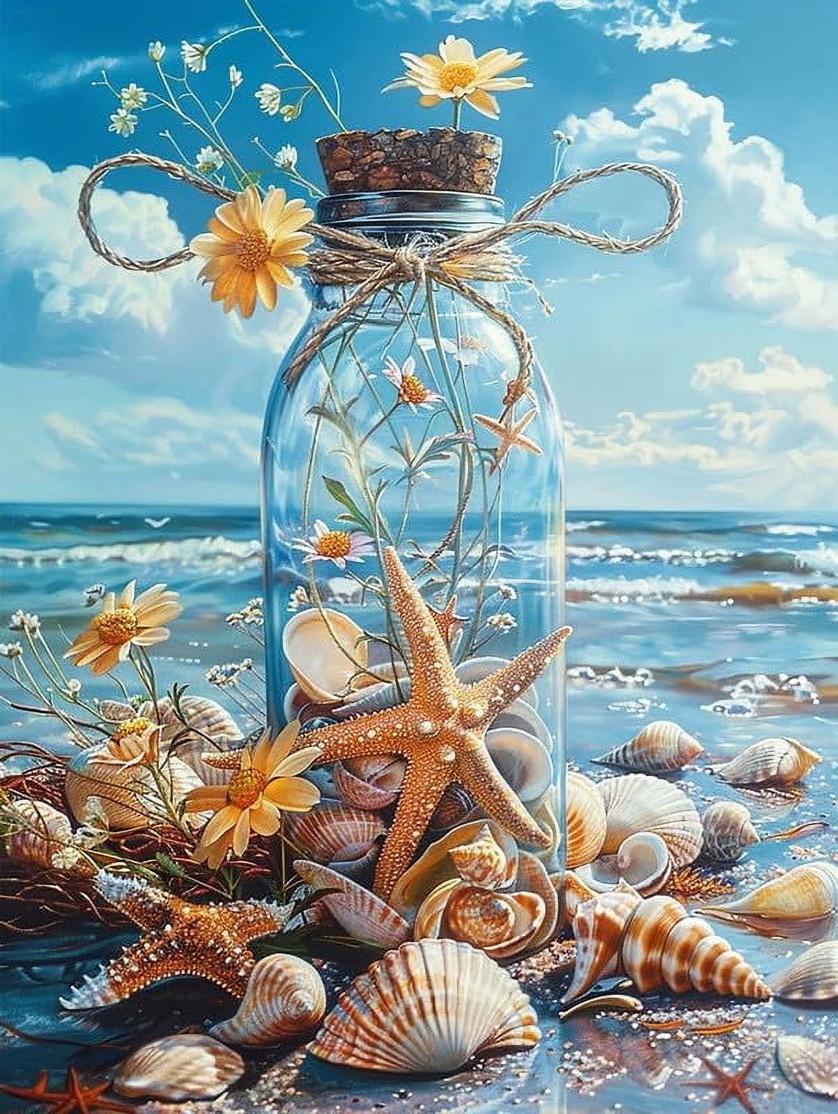 5D DIY Diamond Painting Set "Shells, Art Bottles on the Beach" Round ...