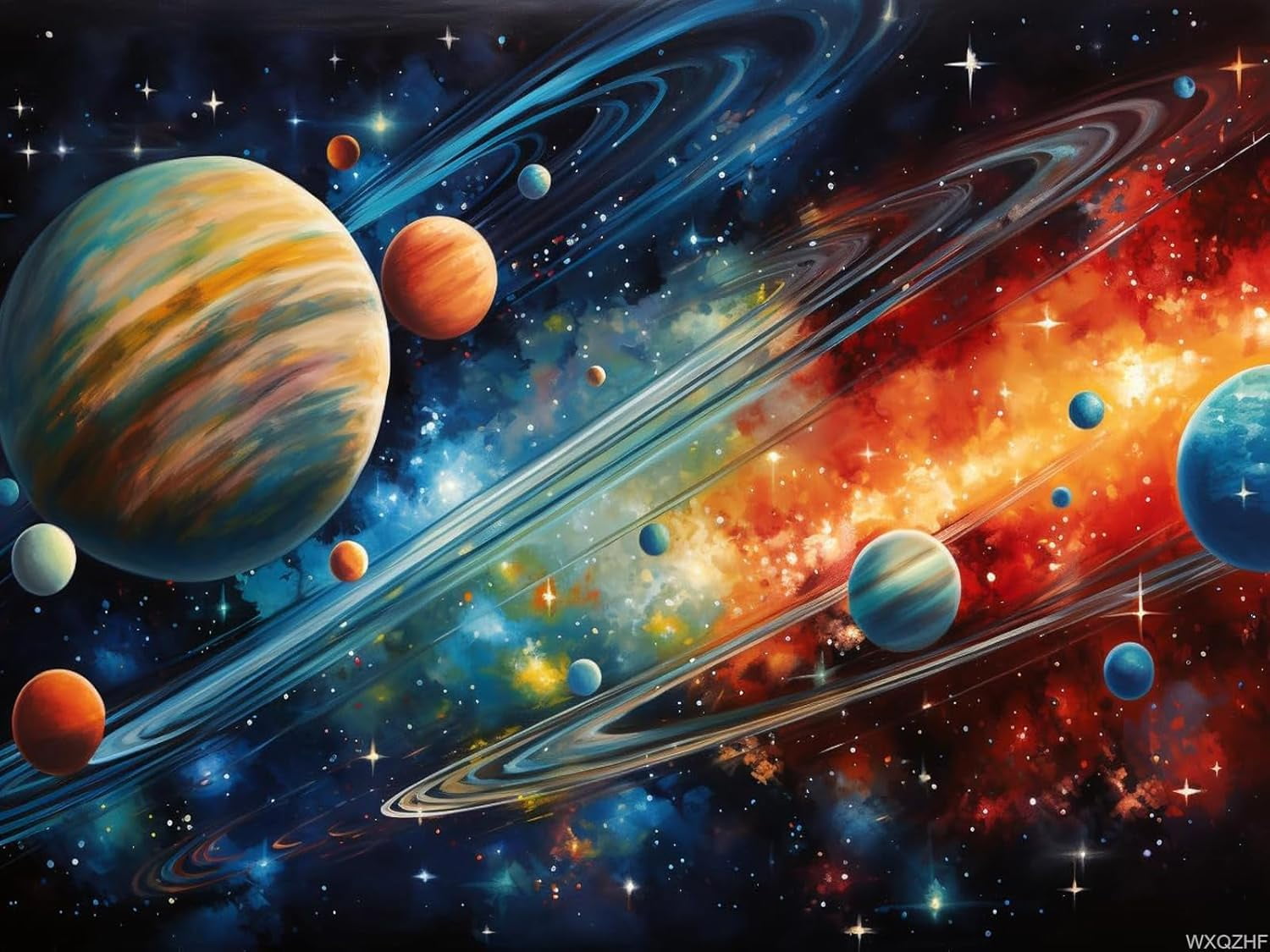 5D DIY Diamond Painting Set "Space Solar System Planets" Round Diamond Art Crafts for Adults ...