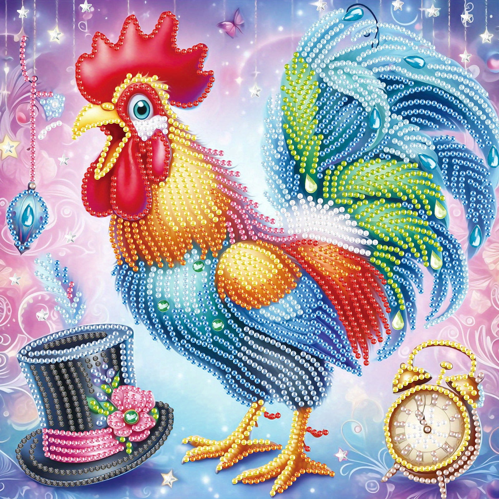 5D DIY diamond art painting kit, alarm clock rooster special shape ...