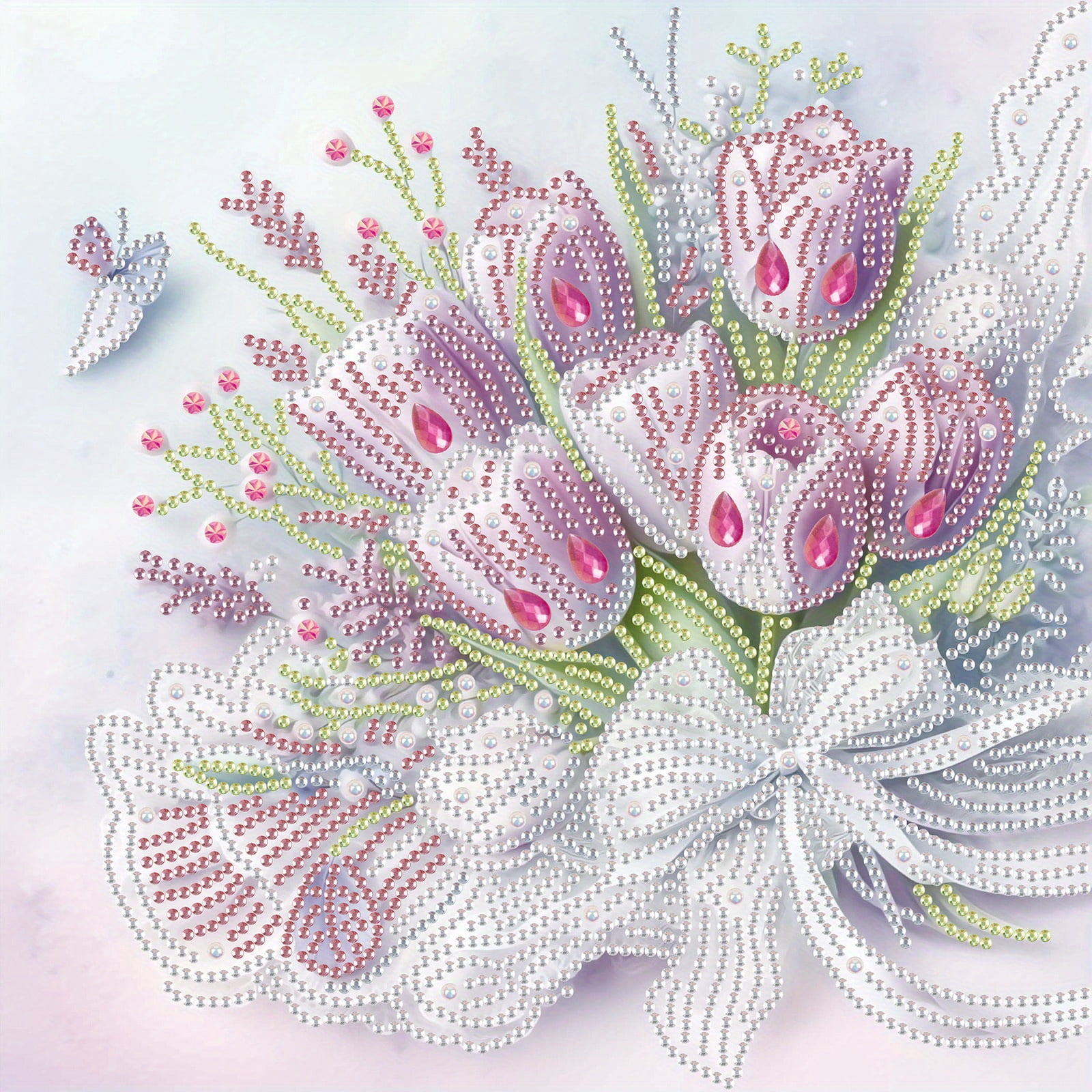 5D DIY diamond art painting kit, light pink tulip shaped diamond canvas ...