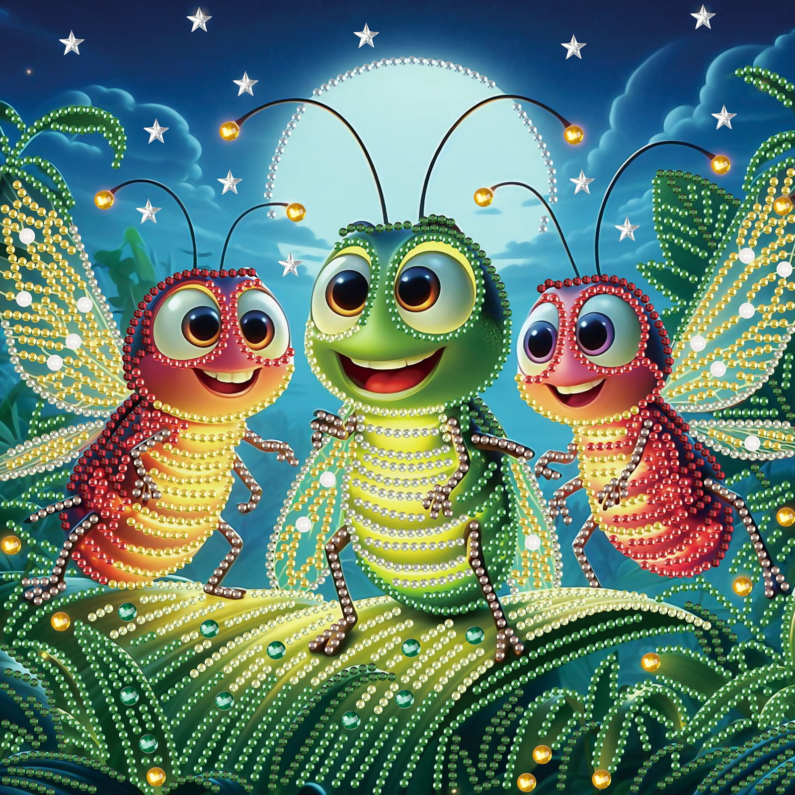 5D DIY diamond art painting kit, moonlight bugs special shape diamond ...