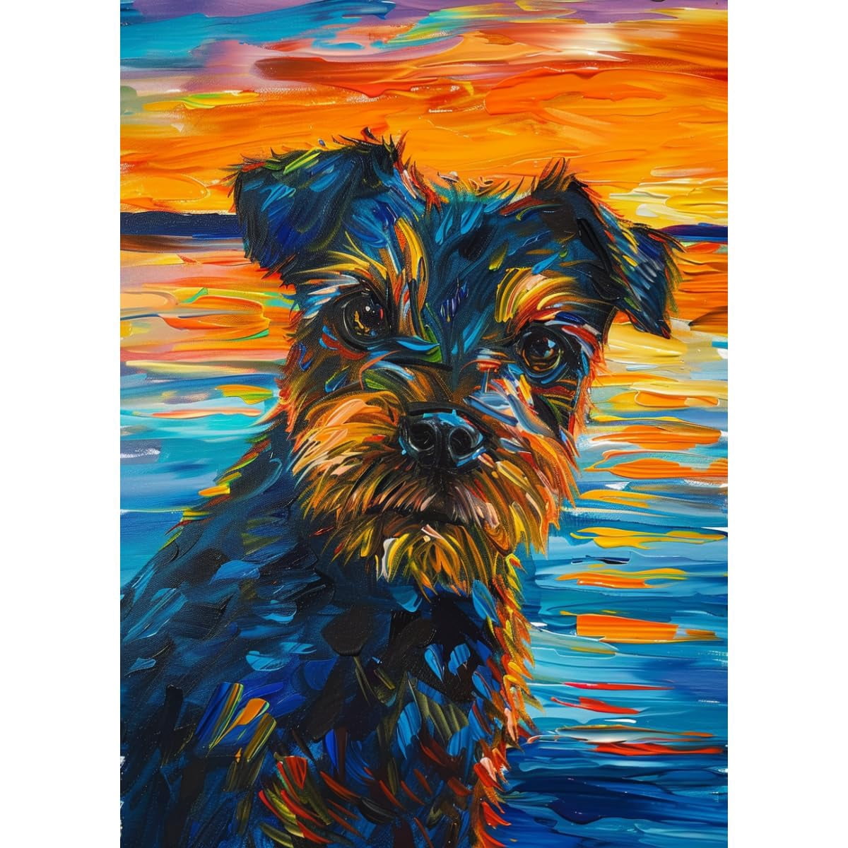 5D Diamond Art Black Schnauzer Seaside DIY Paint with Full Drill Round ...
