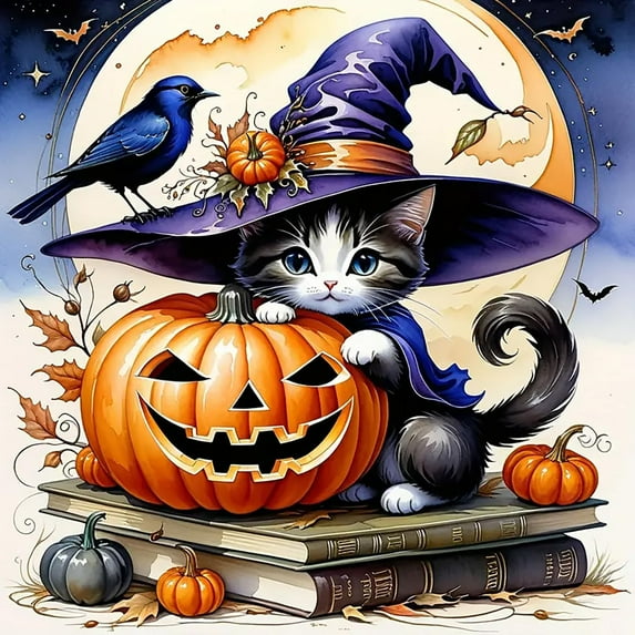 5D Diamond Art Kits for Adults Beginners, Halloween Witch Pumpkin ...