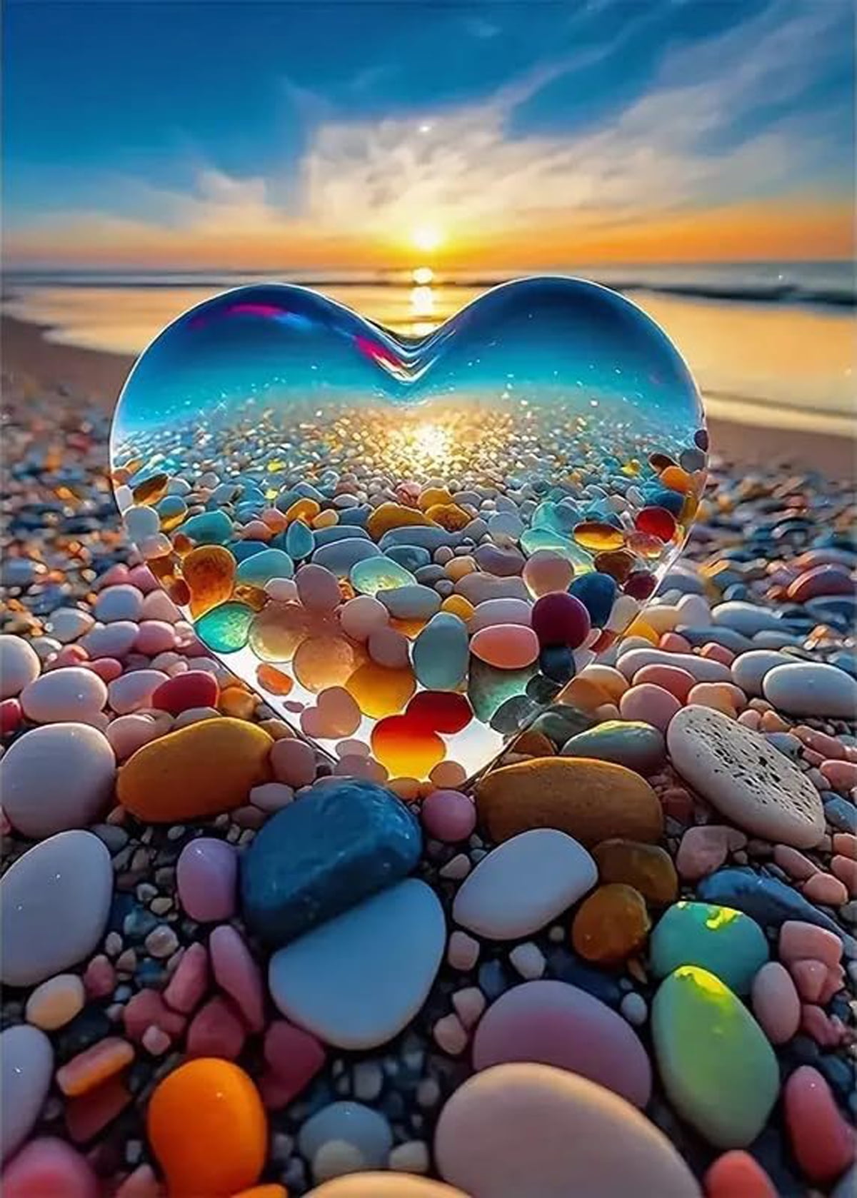 5D Diamond Art Kits for Adults & Kids, Crystal Heart & Beach Sunset ...