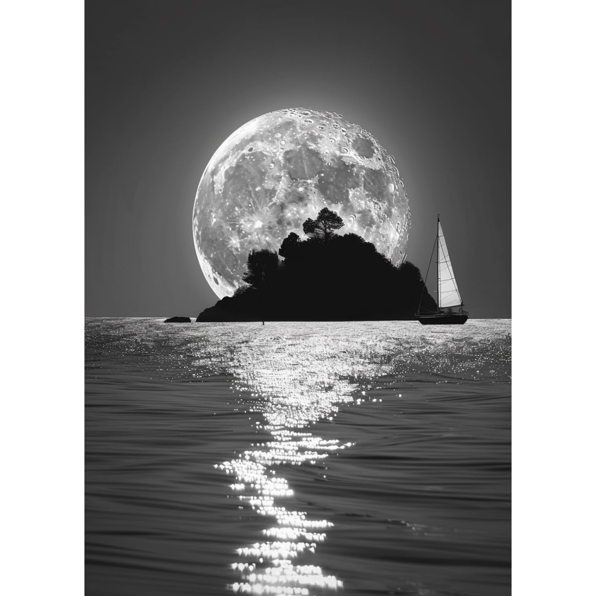 5D Diamond Art Painting Black and White Scene of Night Moon River DIY ...