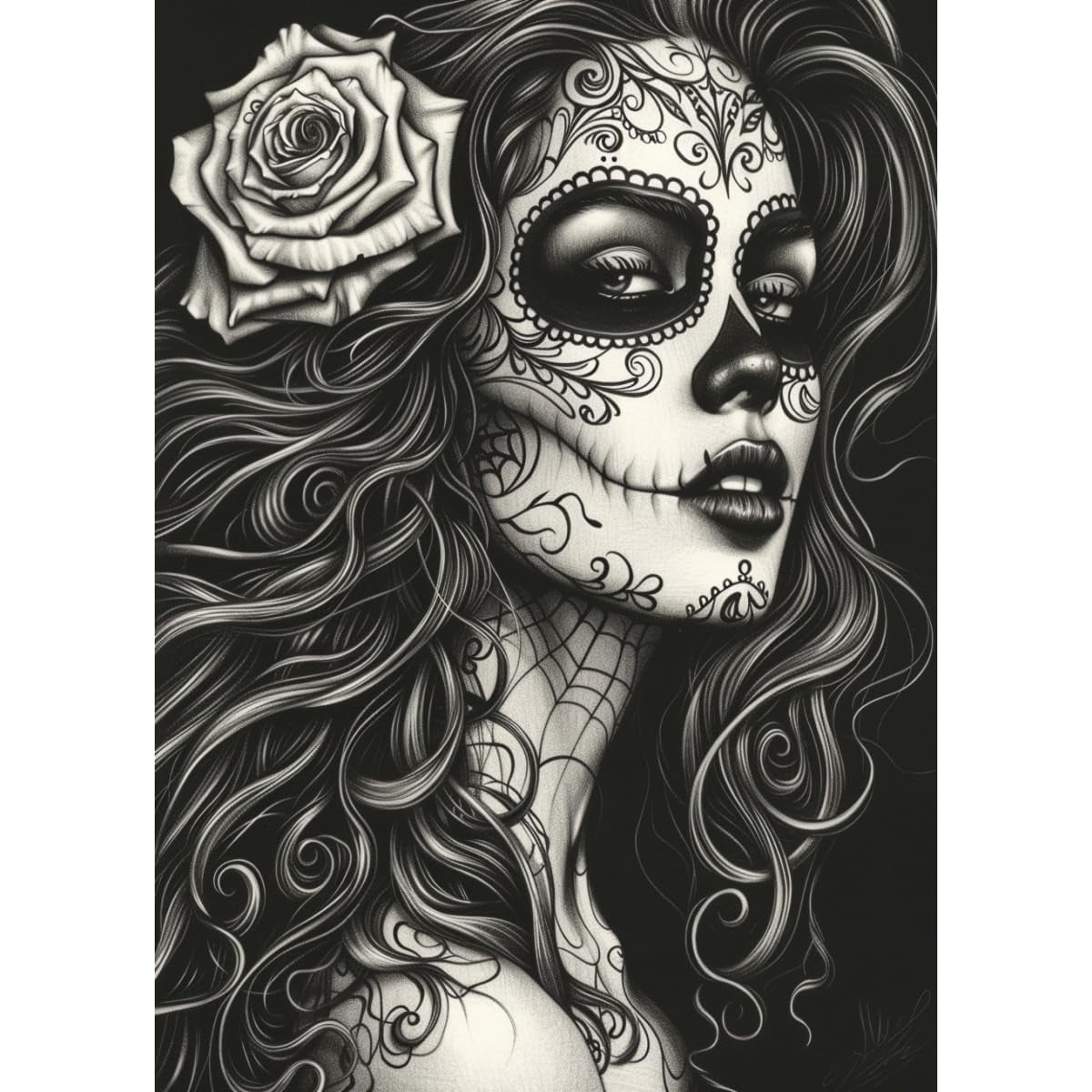 5D Diamond Art Painting Black and White Skull Wiman Beauty DIY Paint ...
