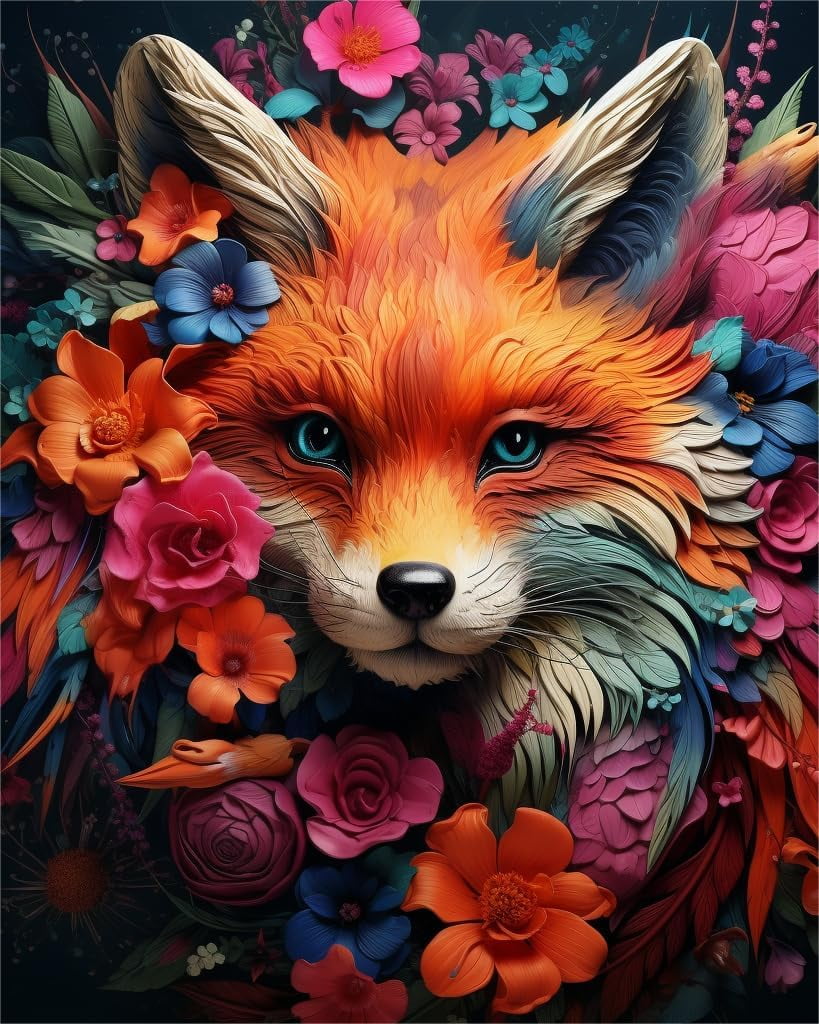 5D Diamond Art Painting Kits Fox Flower, DIY Paint with Diamond Art ...