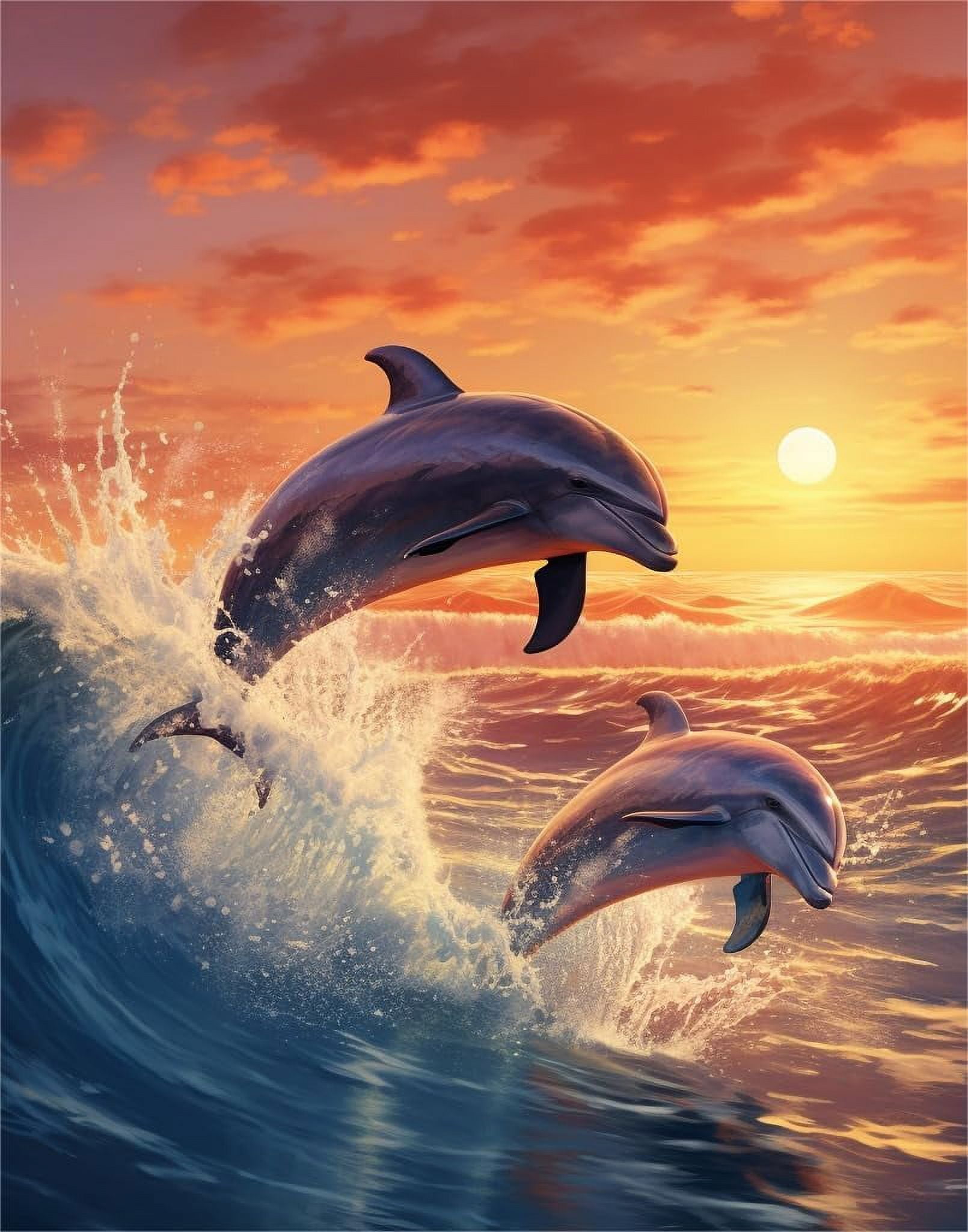 5D Diamond Art Painting Kits Sunset Dolphin, DIY Paint with Diamond Art ...