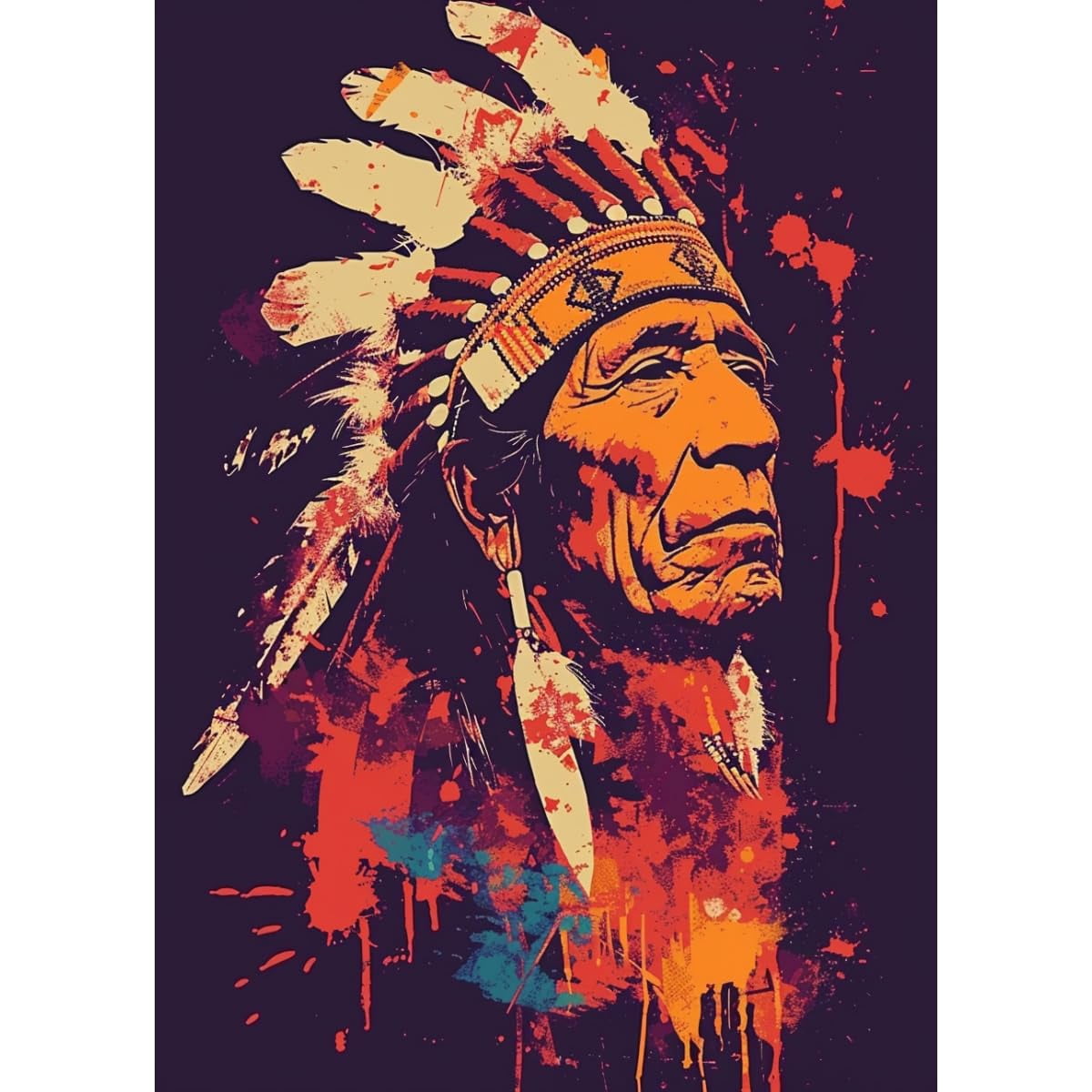 5D Diamond Art Painting Watercolor American Native Indian Old Chief DIY ...