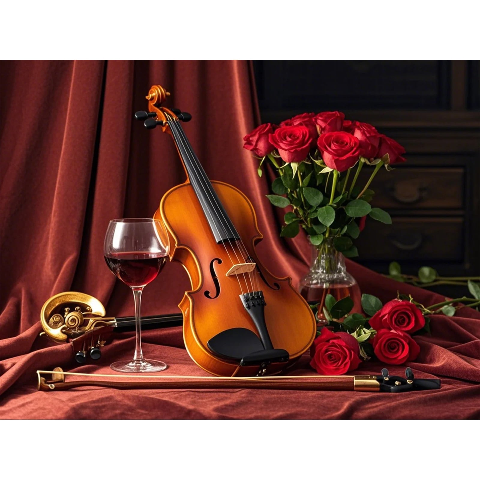 5D Diamond Art Violin Rose Red Wine Glass Diamond Painting DIY Kits ...