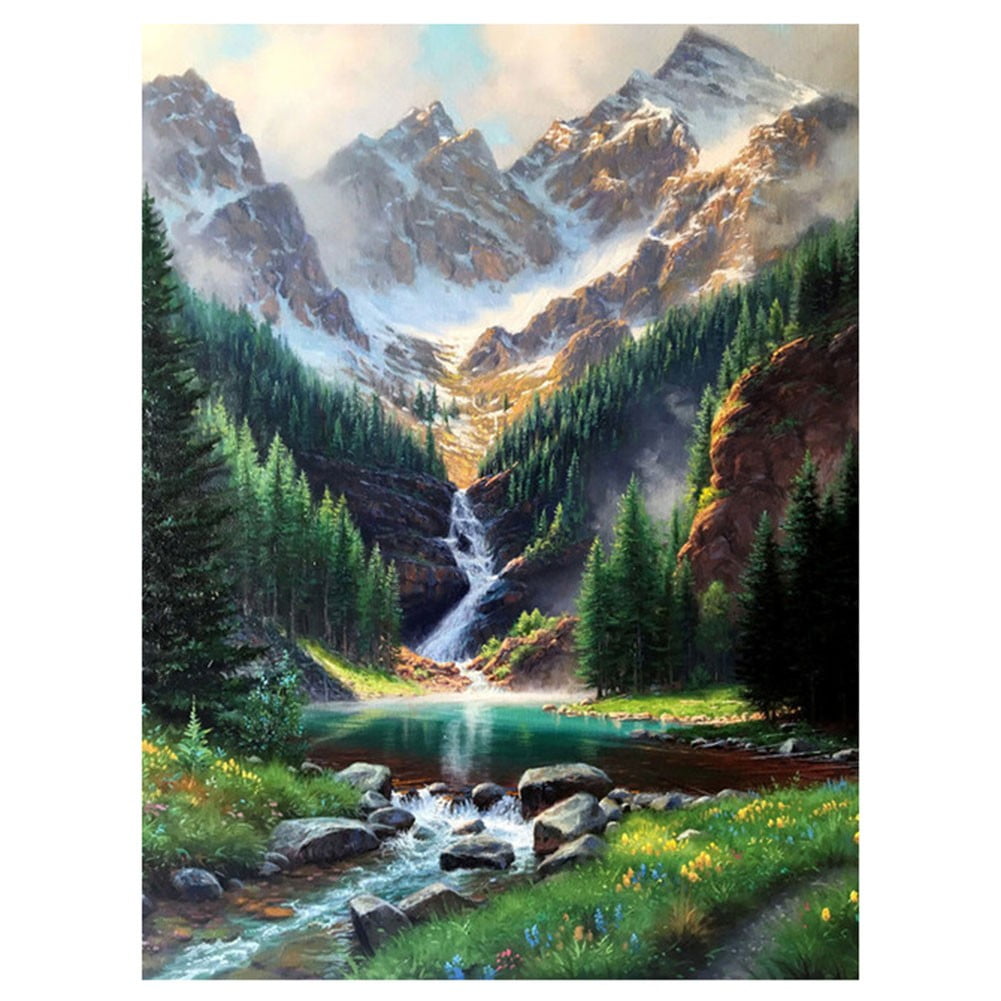5D Diamond Cross Stitch Waterfall Landscape Crystal Painting Diy Dot ...