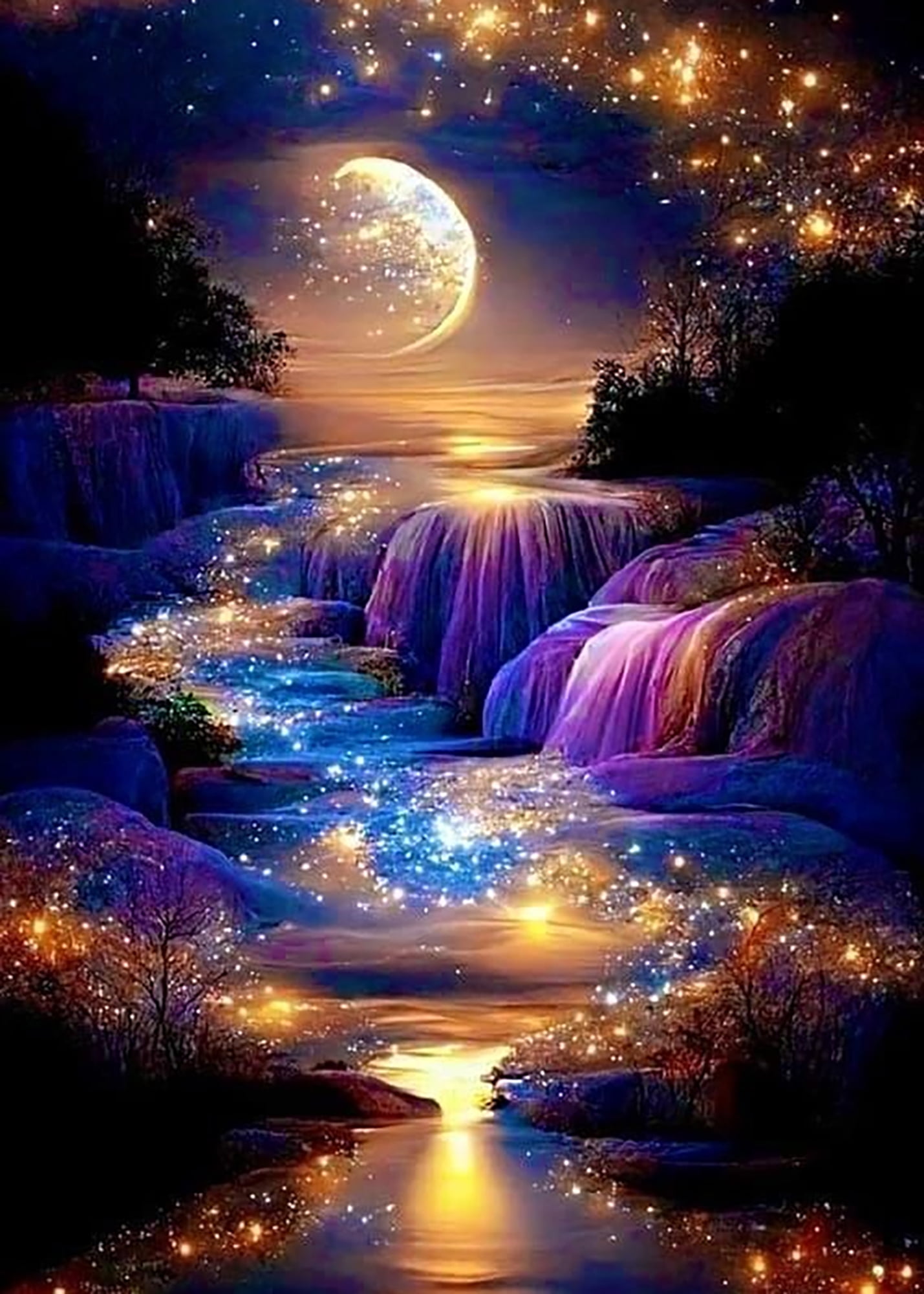 5D Diamond Painting Kits for Adults Beginners, Moonlight Waterfall ...