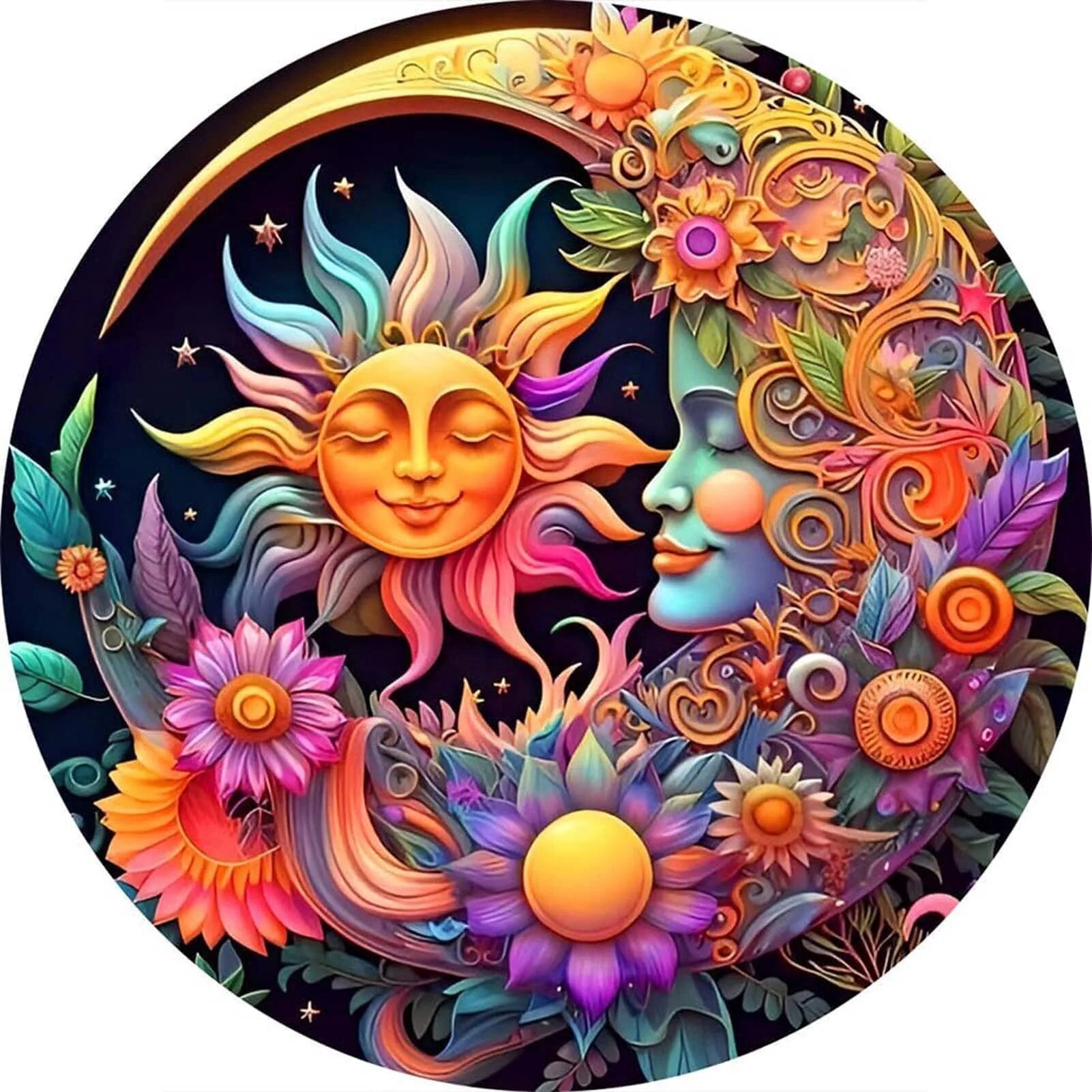 5D Diamond Painting Kits for Adults - DIY Sun and Moon Flowers Diamond ...