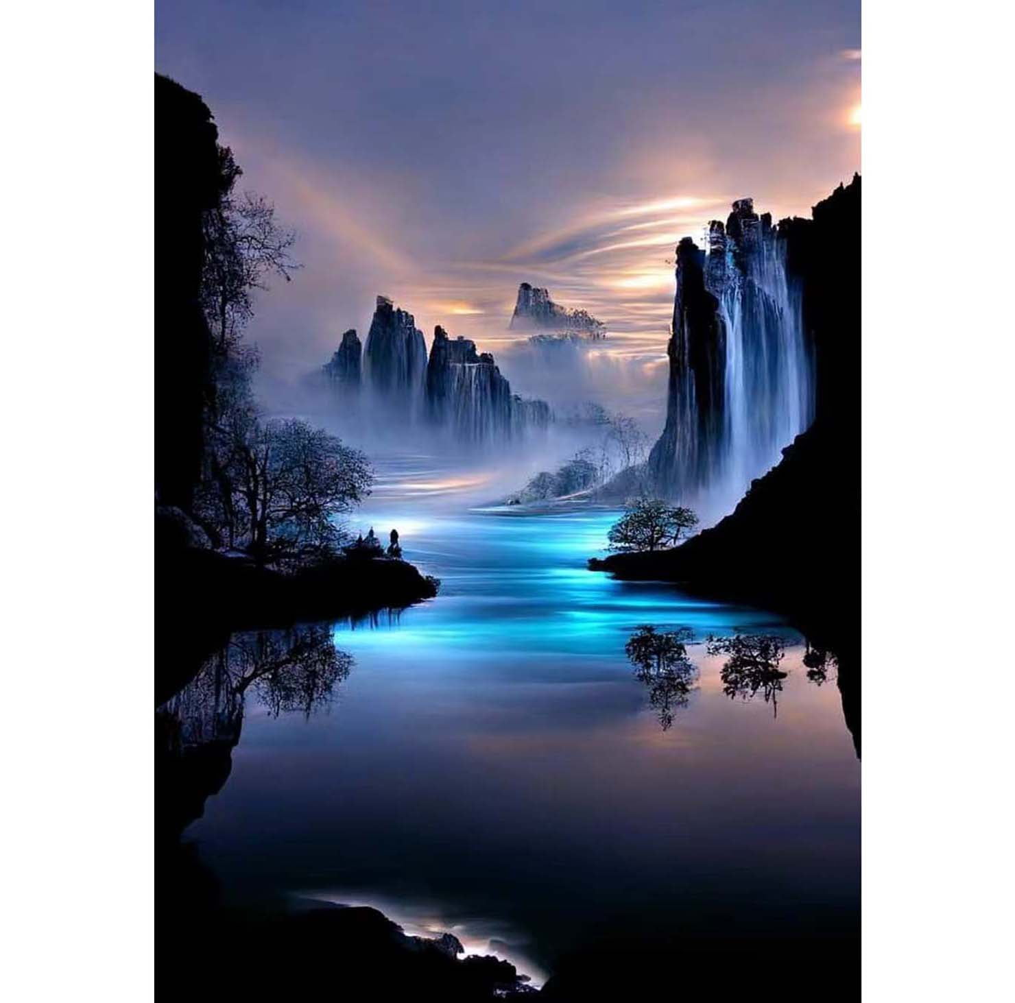 5D Diamond Painting Kits for Adults, Moonlight Waterfall Diamond Art ...