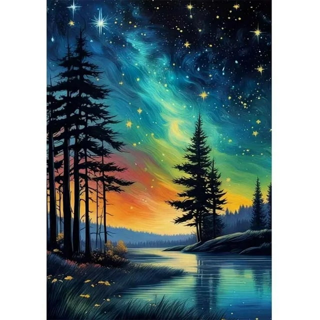 5D Diamond Painting Kits for Adults，Tree starry sky Full Drill Diamond ...