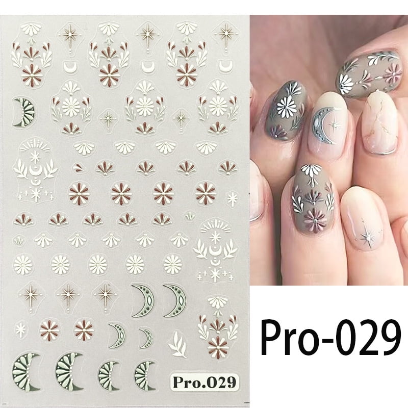5D Embossed Nail Art Decals White Leaves Flowers Adhesive Sliders Nail ...