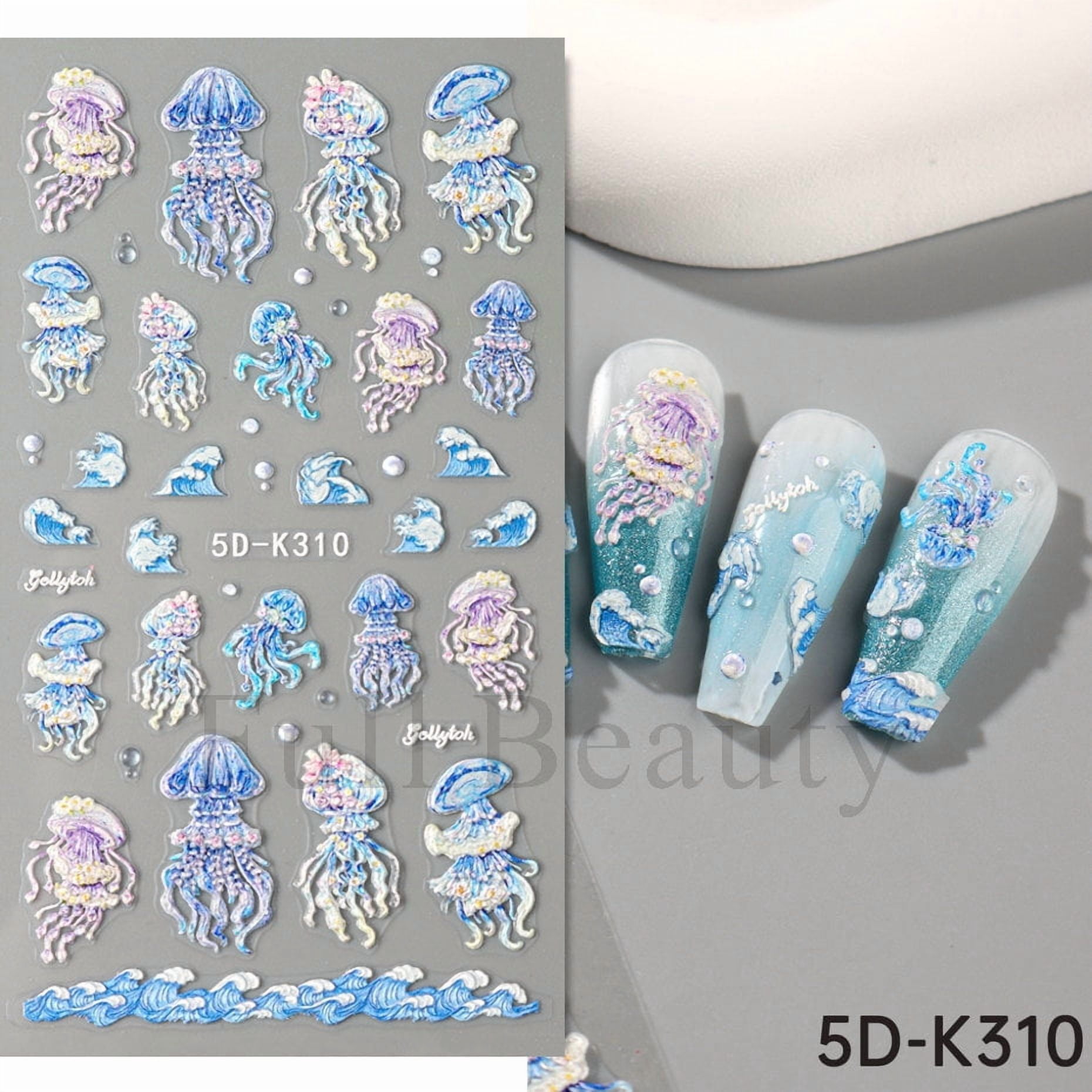 5D Embossed Nail Art Stickers Decals Summer Nail Stickers, 2PCS Summer ...