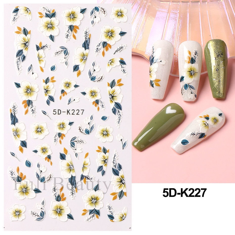5D Embossed Nail Art Stickers Decals Summer Nail Stickers, 2PCS Summer ...